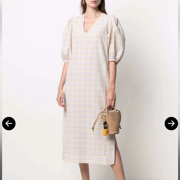 Ganni | Dresses | Ganni Check Seersucker Dress In Yellow And Lavender ...